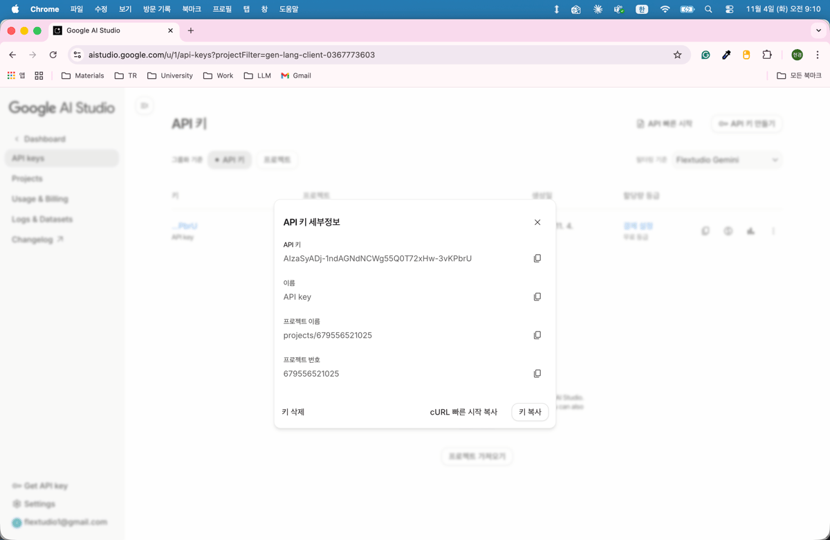 Gemini API key 발급하기